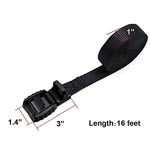 Mind and Action 16 Ft Sturdy Tie Down Strap Lashing Strap with Rubber Padded Cam Lock Buckle,for Car Roof Rack,Kayak Canoe SUP Surfboard Tie Down,Boat Trailer Tow Strap(4 Pack)