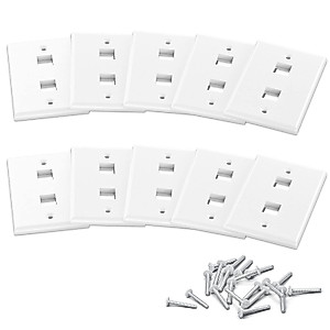 Iwillink 2-Port Keystone Wall Plate 10-Pack, Low Profile Ethernet Wall Plates for Keystone Jack, White
