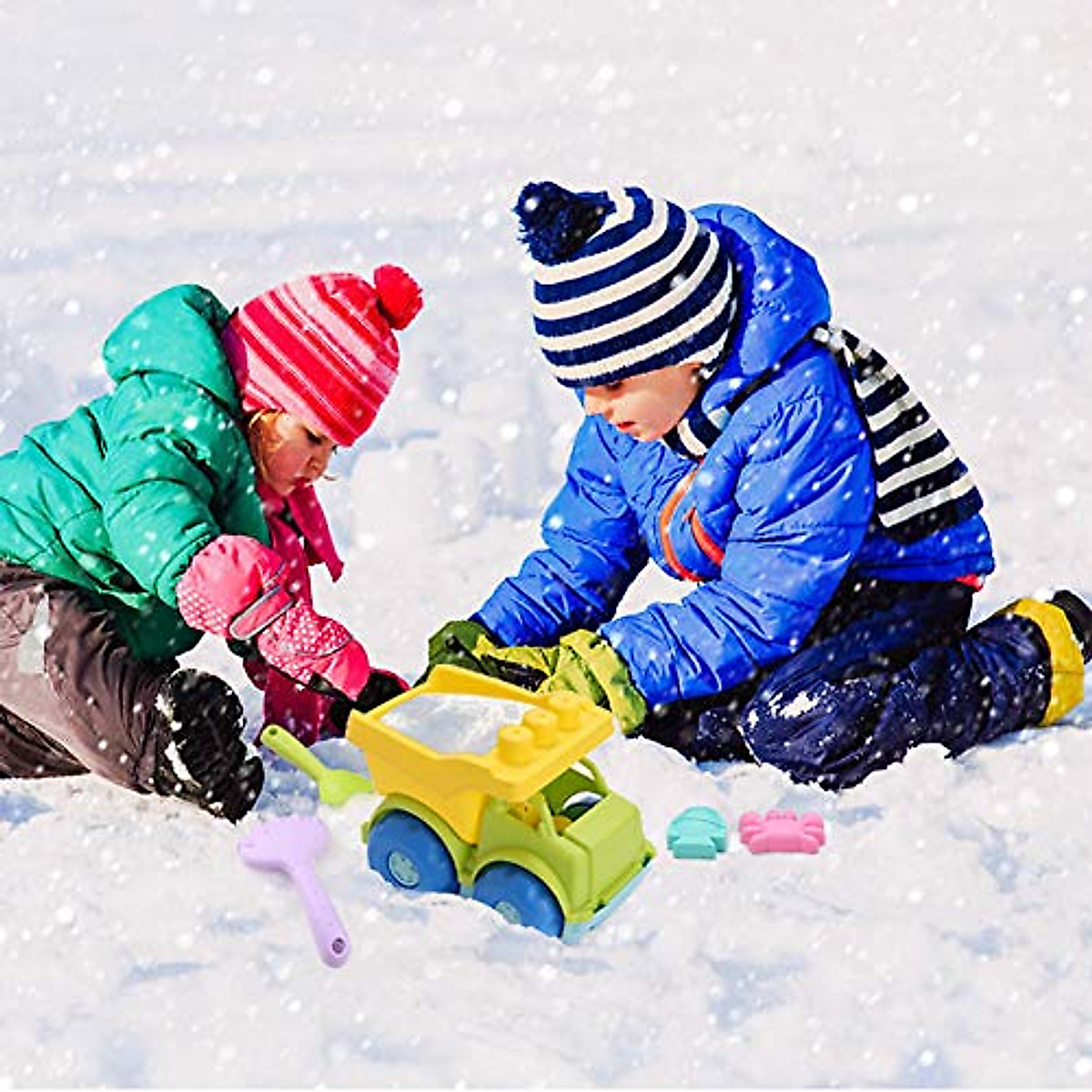 LotFancy Beach Sand Toy Set for Kids, Pack of 6, Snow Toys for Toddlers, Outdoor SandboxToy with Sand Truck, Watering Can, Shovel, Rake, Sand Crab, Fish Molds for Boy Girl on Christmas Day