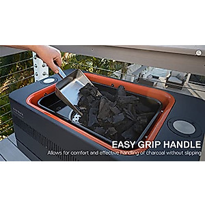 Everdure Stainless Steel Charcoal Shovel, Metal Scoop for Charcoal and Wood Pellets, Built-in Leather Hang Strap for Easy Storage, Ideal BBQ Tool for Charcoal or Pellet Grill, Silver