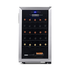 NewAir Compressor Wine Cooler Refrigerator in Stainless Steel | 33 Bottle Capacity | Freestanding or Built-In Fridge | UV Protected Glass Door with Digital Thermostat NWC033SS01