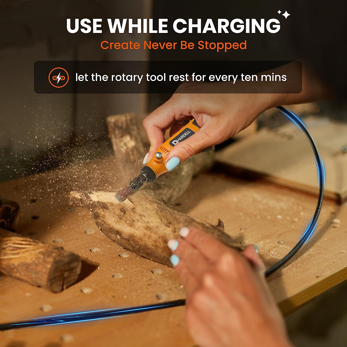 HARDELL Mini Cordless Rotary Tool 3.7V, 5-Speed Rotary Tool Kit with 43 Accessories, Type-C Charging Power Rotary Tool for Engraving, Sanding, Polishing, Drilling, Grinding, Small DIY Crafts