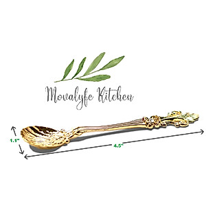 Mini Spoons Set of 8 by Movalyfe Kitchen - Coffee Espresso Demitasse Vintage Tea Spoon 4.5" Long (Gold)