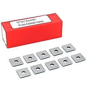 BINSTAK - K1215 - 12mm Square Corners Carbide Inserts 4 Edges (12mm lengthX12mm widthX1.5mm thick-35 Degree Cutting Angle), Pack of 10, Straight-Hole