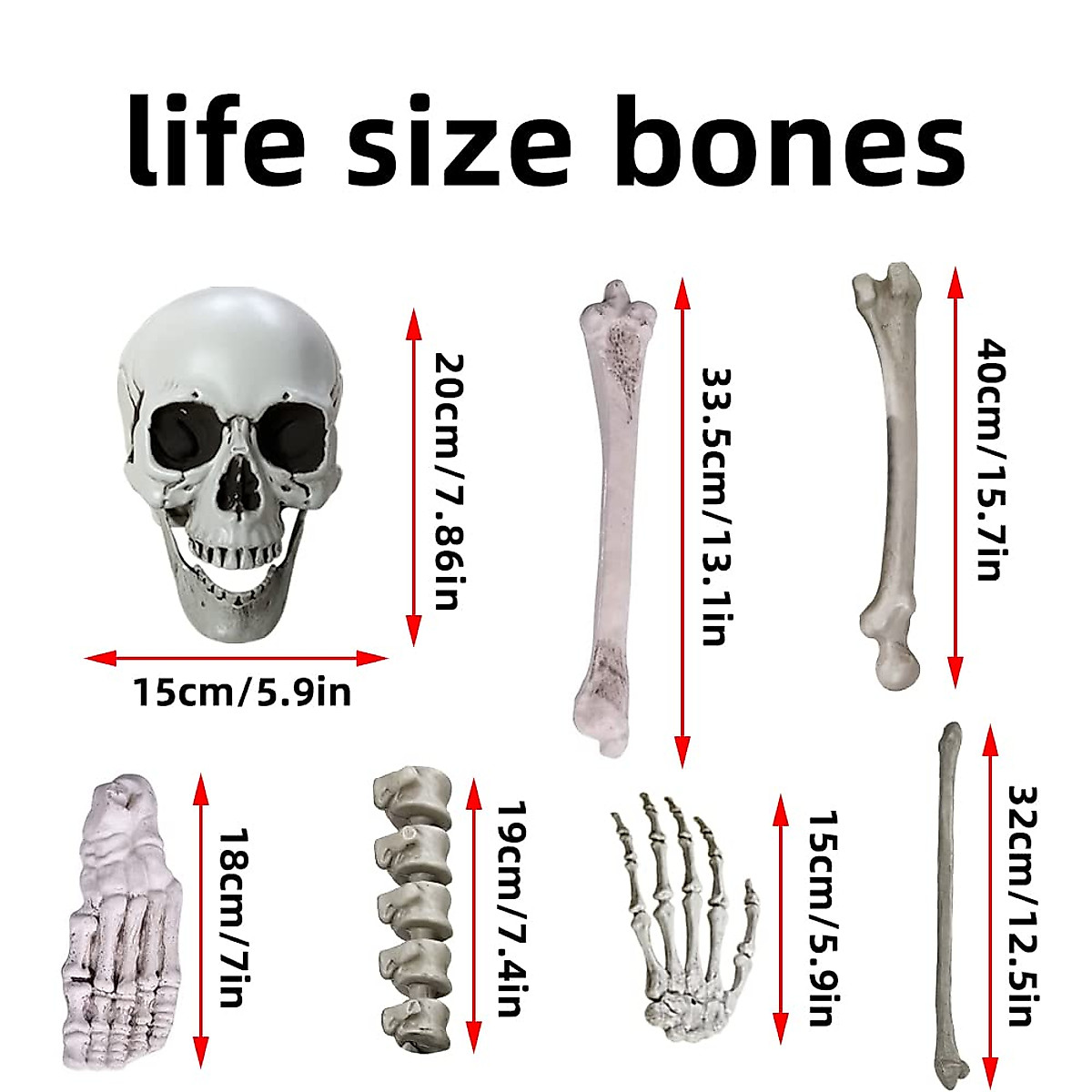 Halloween Skeleton Bones Realistic Looking Skulls Human Skeleton For Halloween Scary Graveyard Haunted House Lawn Yard Decorations(28 pieces）
