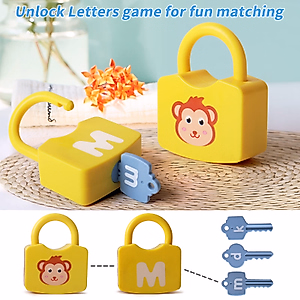YECEN Alphabet Learning Lock Letter Combination-with 26 Locks, 26 Keys Montessori Preschool Alphabet Learning Game ABC Learning Educational Toys