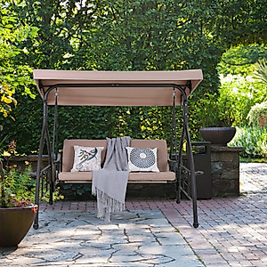 PHI VILLA 3-Seat Porch Swing with Canopy,Outdoor Swing with Retractable Side Table and Removable Cushion,Patio Swing Chair/Bench for Porch, Garden, Poolside, Balcony&Backyard,Alloy Steel Frame,Brown