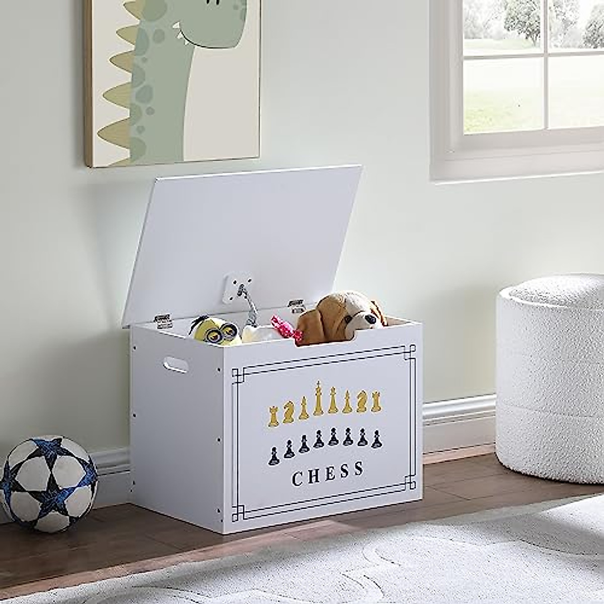 Pierybyt Kids Wooden Toy Box, 2 In 1 Medium Toy Storage Chest & Bench with Flip-Top Lid, 2 Safety Hinges & Groove Handle, Toddler Cabinet Organizer Medium Trunk for Kids Room Playroom