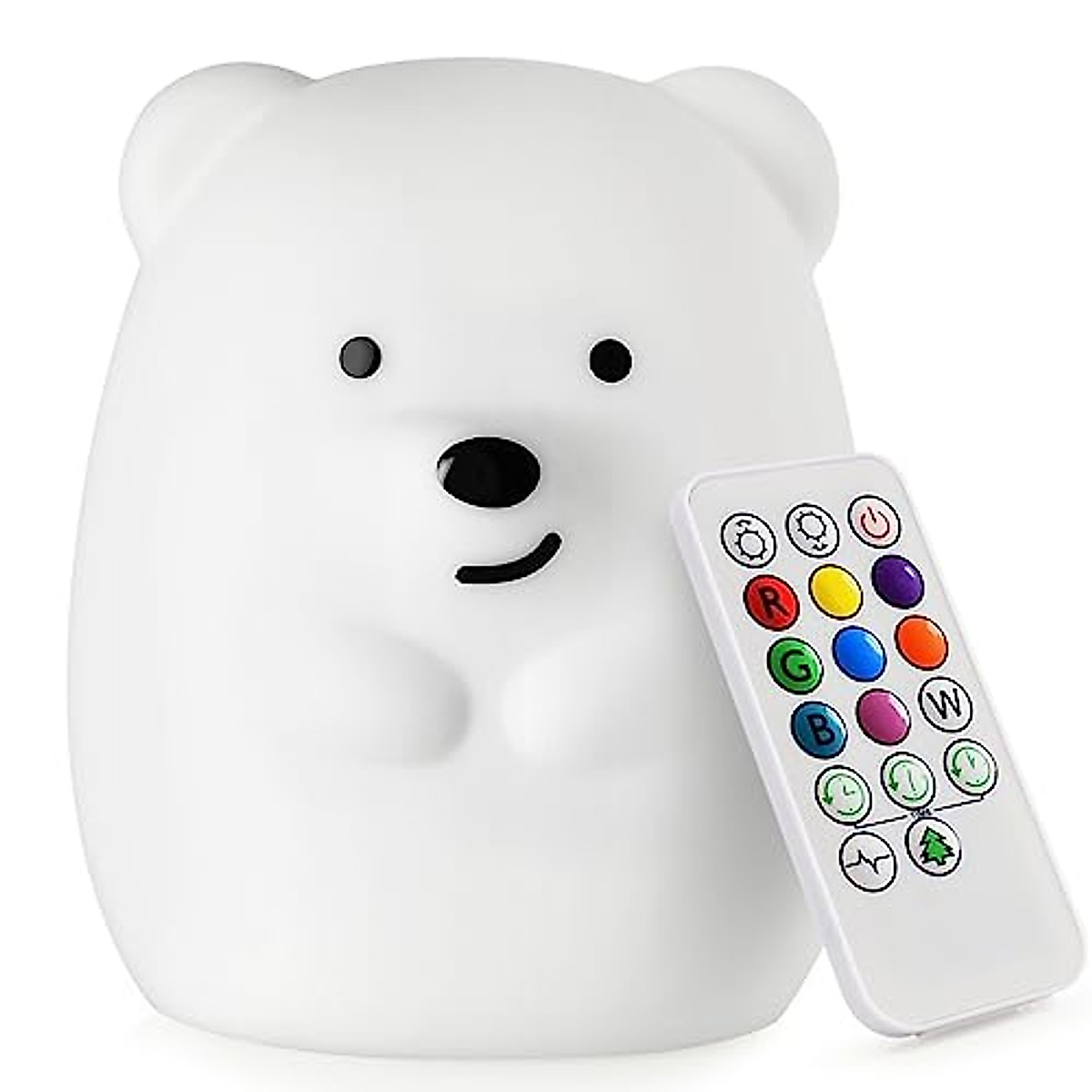 PAMANO LED Nursery Night Lights for Kids -USB Rechargeable Cute Animal Silicone Lamps with Touch Sensor and Remote Control -Portable Color Changing Glow Soft Cute Baby Infant Toddler Gift (Bear)