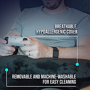 Rare Gaming Pillow | Ergonomic Gaming Lap Pillow Provides Wrist & Elbow Support, Reduces Shoulder & Neck Pressure | Plush Arm Rest Pillow with a Washable Cover & Easy-Storage Clip, (Black)