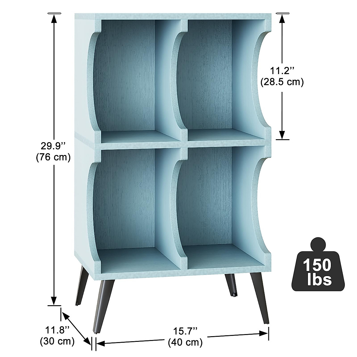 Aenuert Bookcase 4 Cube Bookshelf,Blue Open Cube Small Book Shelf Circle Arc Storage Shelf Display Cabinet Organizer,2 Tiers Modern Wooden Bookcase with Cubby Storage for Living Room,Bedroom,Office