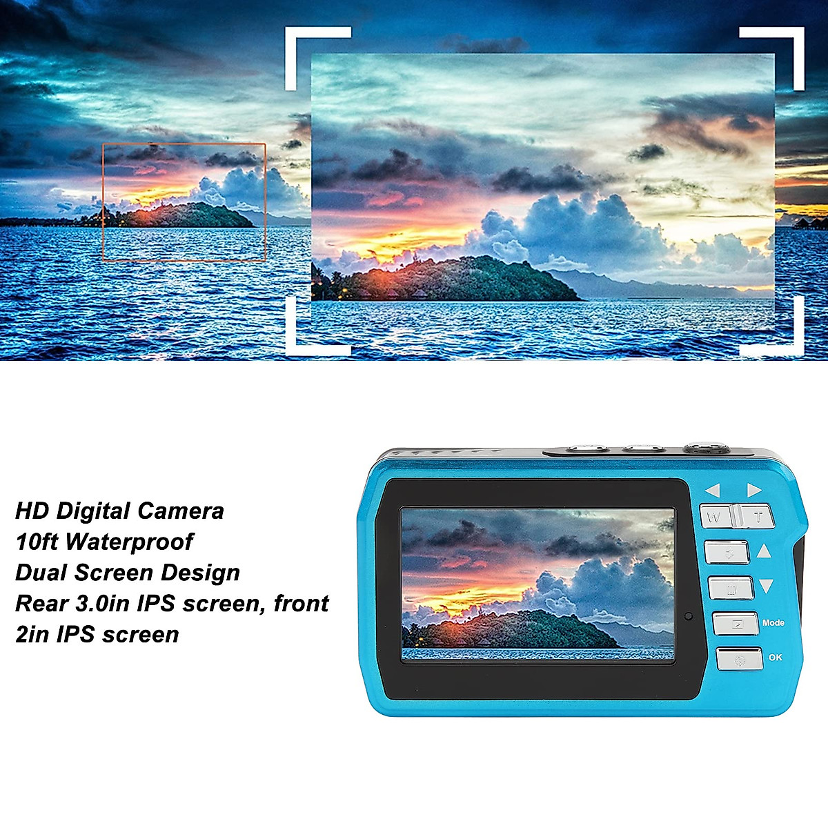 Dual Screen Digital Camera, 4K 30Fps 56MP 18X Video Recording Camera Built in Microphone, Dual Screen, Continuous Shooting, 10ft Waterproof, with 1700mAh Battery