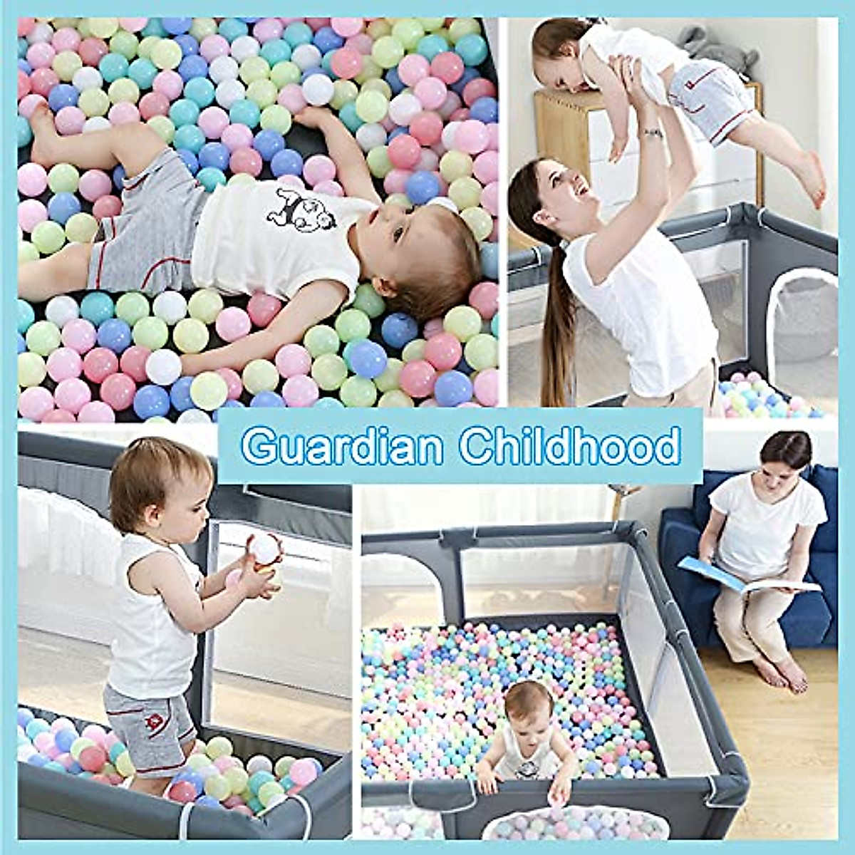 Baby Playpen, 78" x 62" x 26" Playpen for Babies and Toddlers, Indoor & Outdoor Kids Activity Center, Sturdy Safety Play Yard with Soft Breathable Mesh, Dark Grey (Including 50 Ocean Balls)