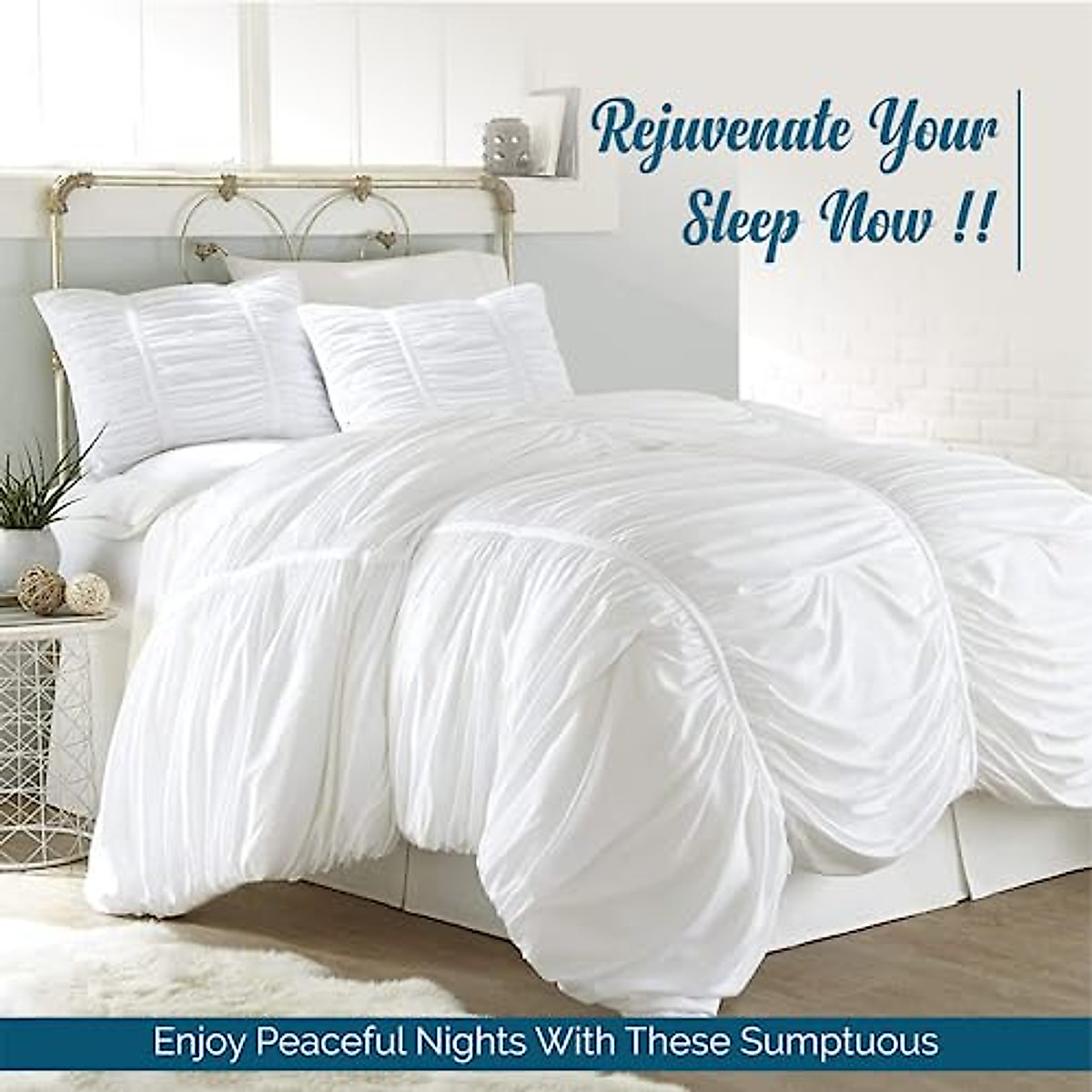 Ornate Bedding 100% Egyptian Cotton 600TC Decorative 3-Piece Soft Luxurious Duvet Set Ruched Ruffle Designer Comforter Cover & Pillow Shames with Zipper & Corner Ties, Full/Queen (Burgundy)