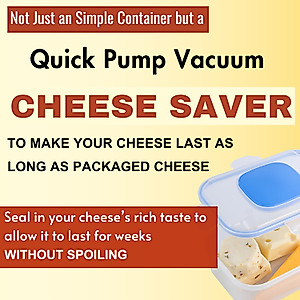 FoodLite Quick Vac Cheese Saver- Only Cheese Container Made to Keep Your Cheese Fresh. A Cream Cheese, Sliced, Grated & Cheddar Cheese Container & Box for Fridge with an Airtight Lid., Clear