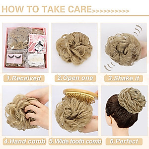 HMD 5 Pieces Messy Hair Bun Hairpiece Tousled Updo for Women Hair Extension Ponytail Scrunchies with Elastic Rubber Band Long Updo Messy Hairpiece Hair Accessories Set for Women（27/613）