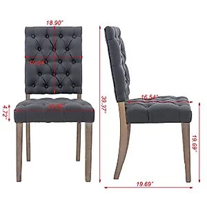 HESIEU Mid-Century Dining Chair Set of 2 Linen Fabric Tufted Upholstered Dining Chair Ergonomic Design Hardwood Frame Anti-Slip Feet for Dining Room Kitchen (Grey)
