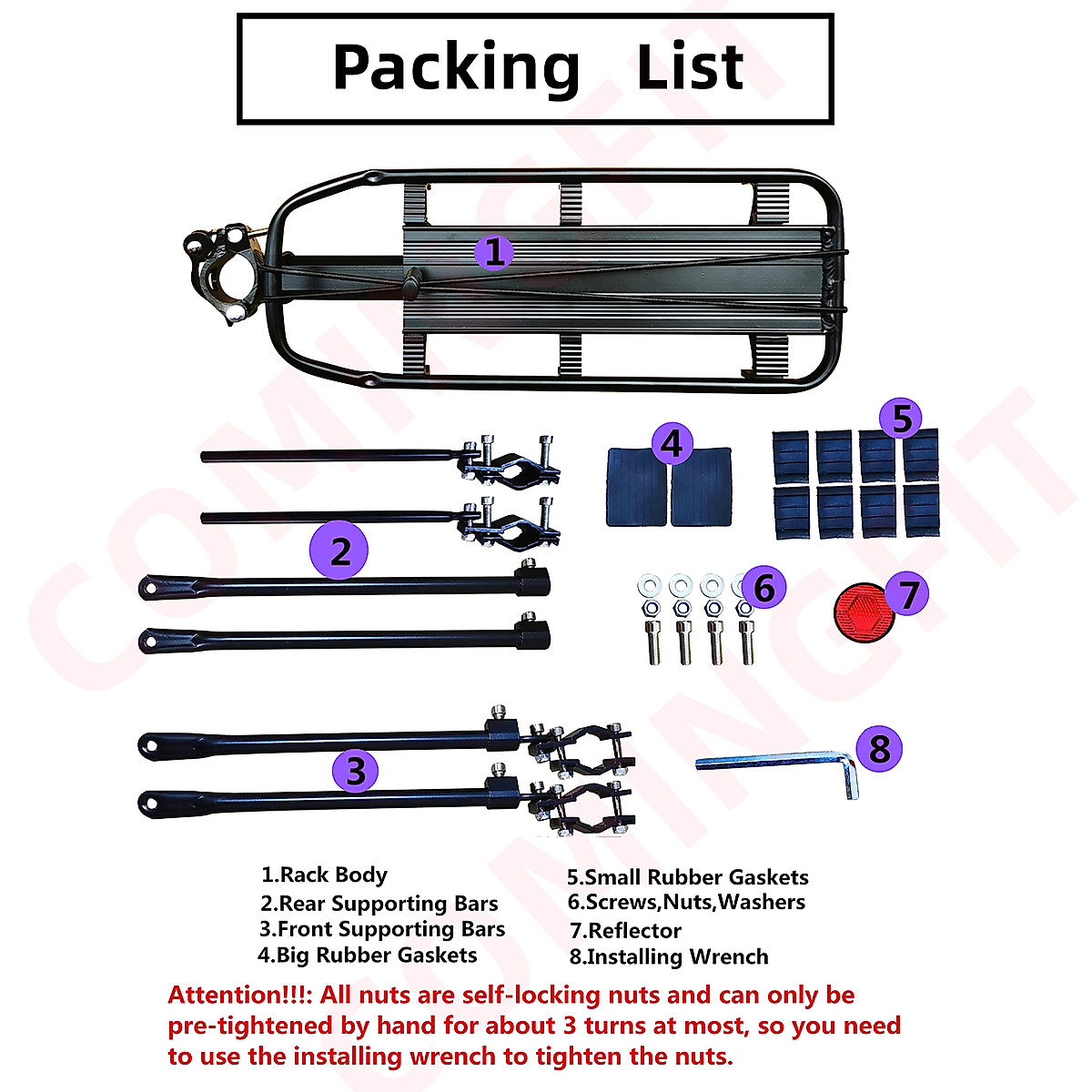 COMINGFIT 180lbs Capacity Solid Bearings Universal Adjustable Bicycle Luggage Cargo Rack