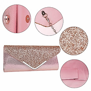 Women Evening Envelope Handbag Prom Sequin Clutch Purse Shoulder Cross Body Bag (Pink)