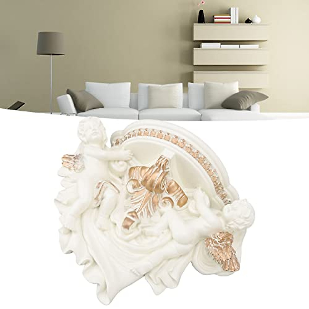 Tgoon Angel Wall Shelf, Stable Exquisite Wall Shelf Resin for Bedroom(Beige Gold)