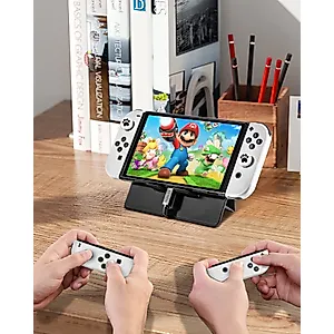 Playstand for Nintendo Switch, Portable and Foldable Magnetic Stand for Nintendo Switch/Steam Deck/Phone, 3 in 1 Accessories Kit with Stand, 2pcs Switch OLED Screen Protectors & 2pcs Wheel Grip Caps