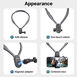 TELESIN Long Magnetic Neck Mount with Phone Clip Vertical Mount, POV Selfie Hand Free Necklace Holder Lanyard Body Strap Attach for GoPro Hero Insta360 DJI Action iPhone Android Video Vlog Accessories