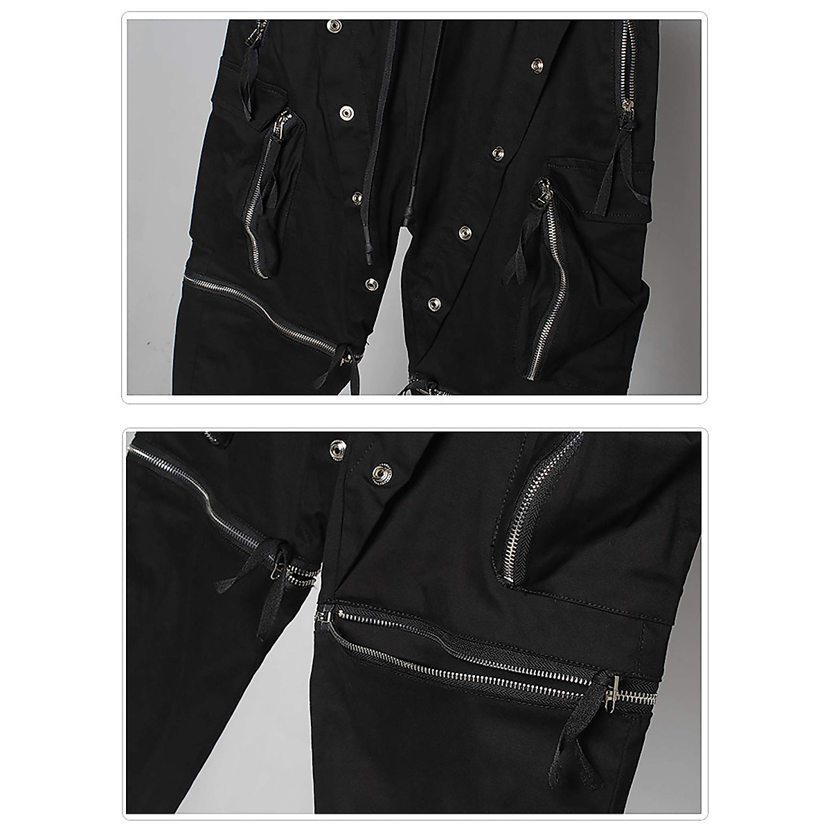 MOKEWEN Men's Women Rivet Zipper Decorate Pockets Cargo Jogger Active Pants 32-33