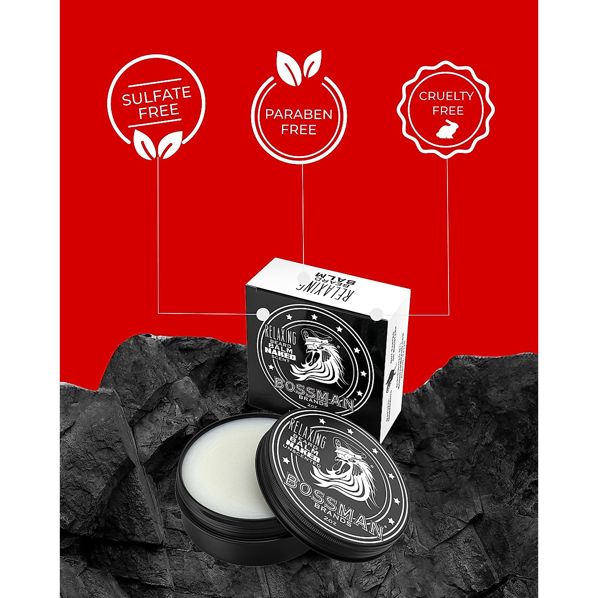 Bossman Relaxing Beard Balm - Beard Tamer, Relaxer, Thickener and Softener Cream - Beard Care Product - Made in USA (Naked Scent)