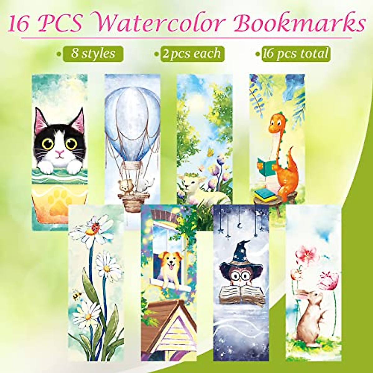 YoeeJob 16pcs Watercolor Bookmarks for Women/Kids/Book Lovers, Spring Bookmarks Gift for Friends, Animal/Plant Book Mark Bulk for Students, Teacher Classroom Gifts, Reading Present