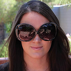 Elite - Big Huge Oversized Vintage "Jackie O" Style Sunglasses Retro Women Celebrity Fashion (Black)