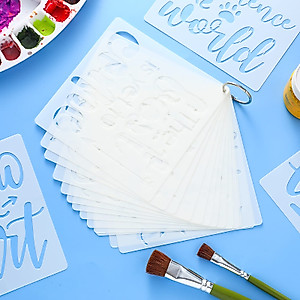 16 Pieces Stencils for Painting Inspirational Word Stencil Kit Motivational Stencils Reusable Polyester Film Template Stencils with Open Ring for Painting on Wood Wall Home Decor(6.3 x 6.3 Inches)