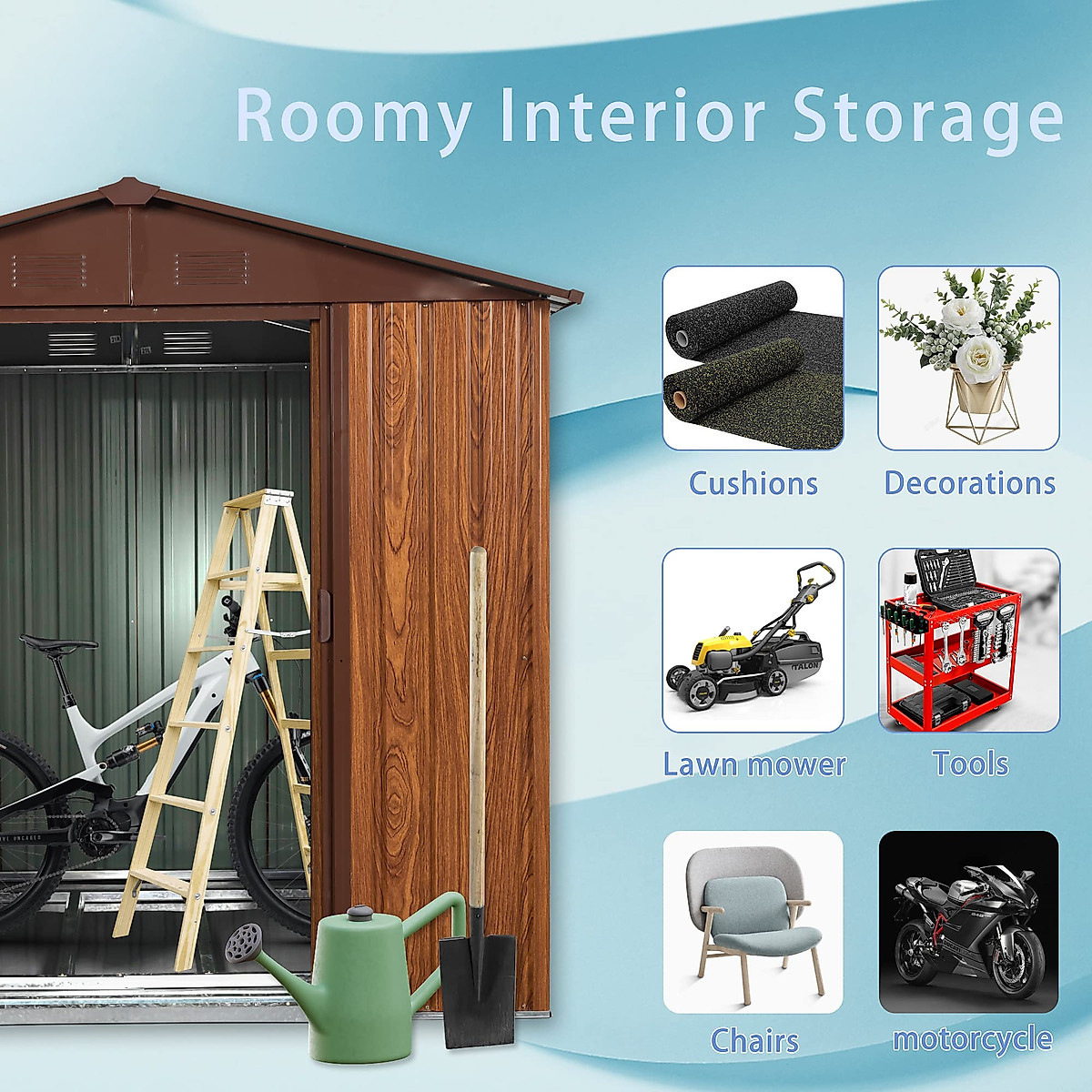 6ft x 6ft Outdoor Metal Storage Shed with Metal Floor Base, Large Garden Shed Outdoor Utility Tool Shed,UV Resistant Waterproofs Garden Shed,for Backyard, Patio and Lawn (with Window)