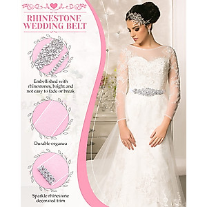 2 Pieces Rhinestone Bridal Wedding Dress Sash Belt Crystal Diamond Ribbon Wedding Belts for Bridesmaid Wedding Dress (White)