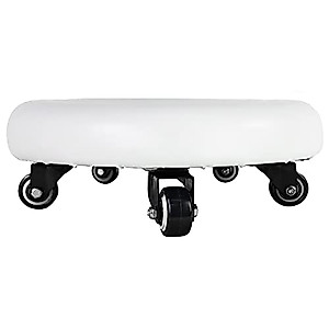 WKWKER Modern Roller Seat 360° Rotating PU Leather Rolling Stool Floor Stools with Universal Caster Ottoman Step Stools Fitness Sport H：4.6" Swivel Wheels for Home Garage Shop (White)