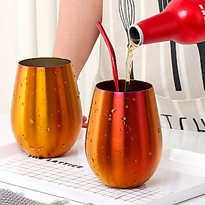 Mingcheng 17 oz Stainless Steel Stemless Wine Glass, Outdoor Portable Wine Tumbler for the Pool, Camping, Cookouts, Travel - Set of 2 Metal Drinking Cups(Rainbow red)