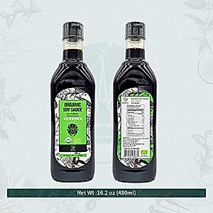 Soeos Organic Low Sodium Soy Sauce 16.2oz (480ml), USDA Organic, Naturally Brewed Soy Sauce, Soy Sauce Organic, Dark Soy Sauce, Pure Ingredients, Marinade for Meat & Vegetables., Black