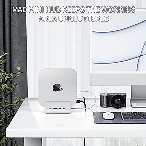 Minisopuru Mac Mini Dock Support M.2 NVMe/SATA SSD, 5 in 1 USB C Hub for Mac Mini, Mac Mini Hub Stand & Docking Station Mac Mini Accessories with 2 USB C 10Gbps Data, TF& SD, M.2 SSD(Not Included)
