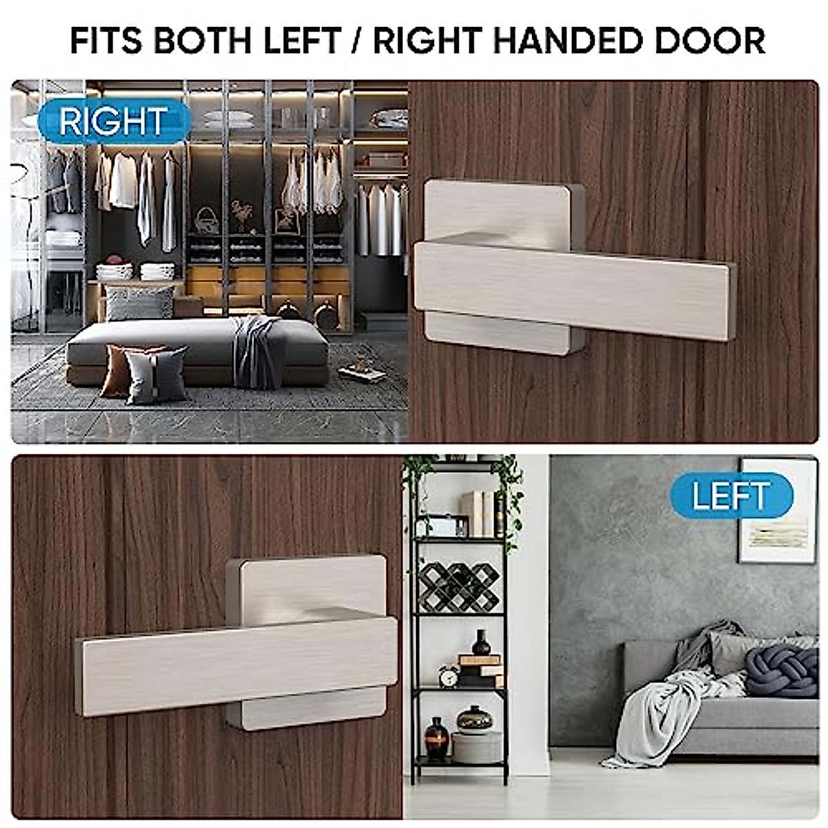 TICONN Door Handle Heavy Duty, Reversible Square Door Lever for Bedroom, Bathroom and Rooms (Satin Nickel, Dummy - Front Mount)