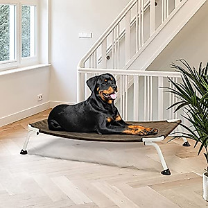 Veehoo Curved Cooling Elevated Dog Bed, White Frame Outdoor Raised Dog Cot, Chew Proof Pet Bed with Washable & Breathable Textilene Mesh, Non-Slip feet for Indoor & Outdoor, X Large, Beige Coffee