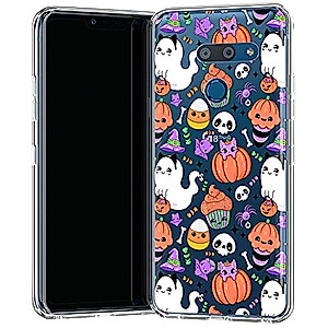 Loraw Slim TPU Phone Case Compatible with LG Velvet V60 V50 ThinQ 5G V40 V35 V30 Plus G7 G6 Cover Flexible Ghost Candy Spooky Soft Print Cute Clear Kawaii Shockproof Pumpkin Silicone Halloween