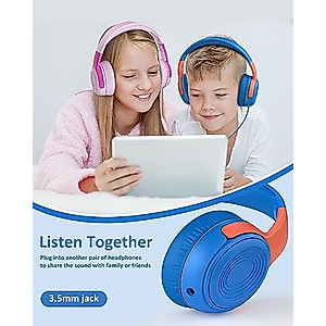 Kids Headphones, ELECDER S8 Wired Headphones for Kids with Microphone for Boys Girls, Adjustable 85dB/94dB Volume Limited, 3.5 mm Jack for School/Kindle/Smartphones/Tablet/Airplane Travel(Blue/Orange)