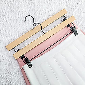 TOPIA HANGER Pants Hangers 10 Pack, Wooden Clothes Hangers with Black Clips and Rotatable Hook, Durable Natural Rubber Wood Hangers for Skirts, Pants, Jeans, Shorts - CTS02N