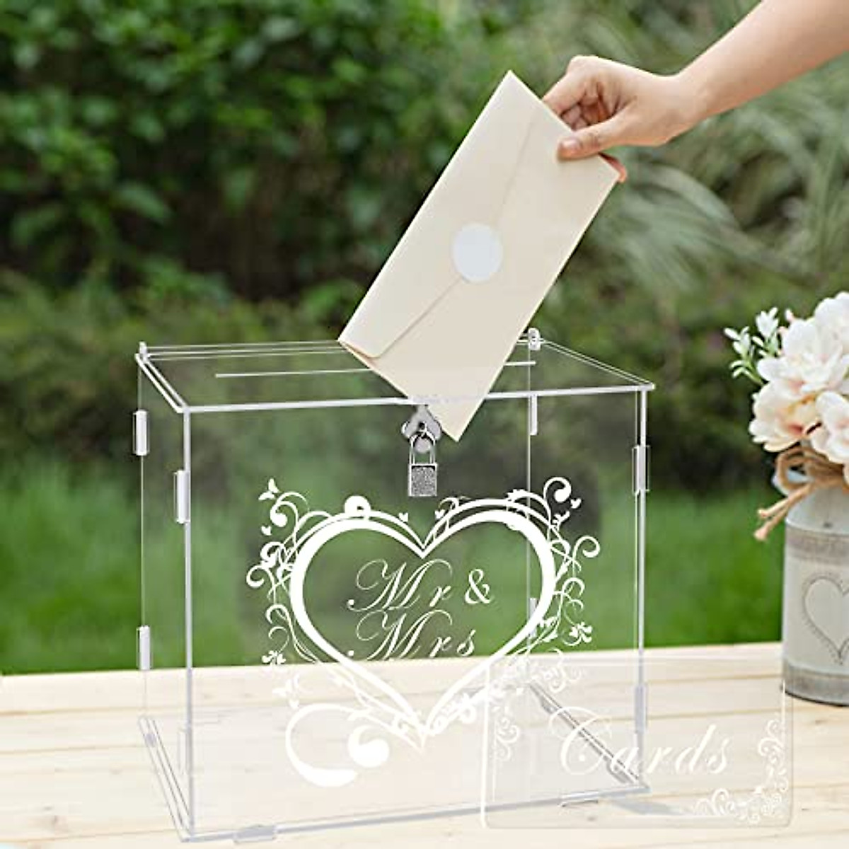 Jolik Acrylic Wedding Card Box with Lock Wedding Gift Card Box, Large Clear DIY Card Box Wedding Money Box for Wedding Birthday Baby Shower Anniversary