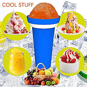 LATIBELL Slushie Maker Cup - Slushie Cup maker Squeeze Cool Stuff Double Layer Silicone Slush Cup 16.9 Ounce Summer Cooling Cup with Straw and Spoon Blue