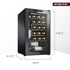 Wine Enthusiast 24-Bottle Compressor Wine Cooler with Upright Bottle Storage - Freestanding Wine Refrigerator with Digital Touchscreen and LED Temperature Display