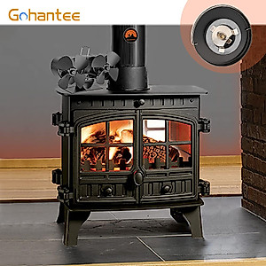 gohantee Dual Head 8 Blades Fireplace Fan Heat Powered Wood Stove Fan Heat Distribution for Wood Log Burner Fireplace Slient Eco Friendly More Effective for Large Room with Stove Thermometer