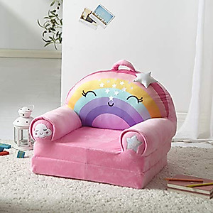 Heritage Kids Rainbow Convertible Flip Lounger Foam Chair - Soft Plush Fabric - Ages 3+, Pink