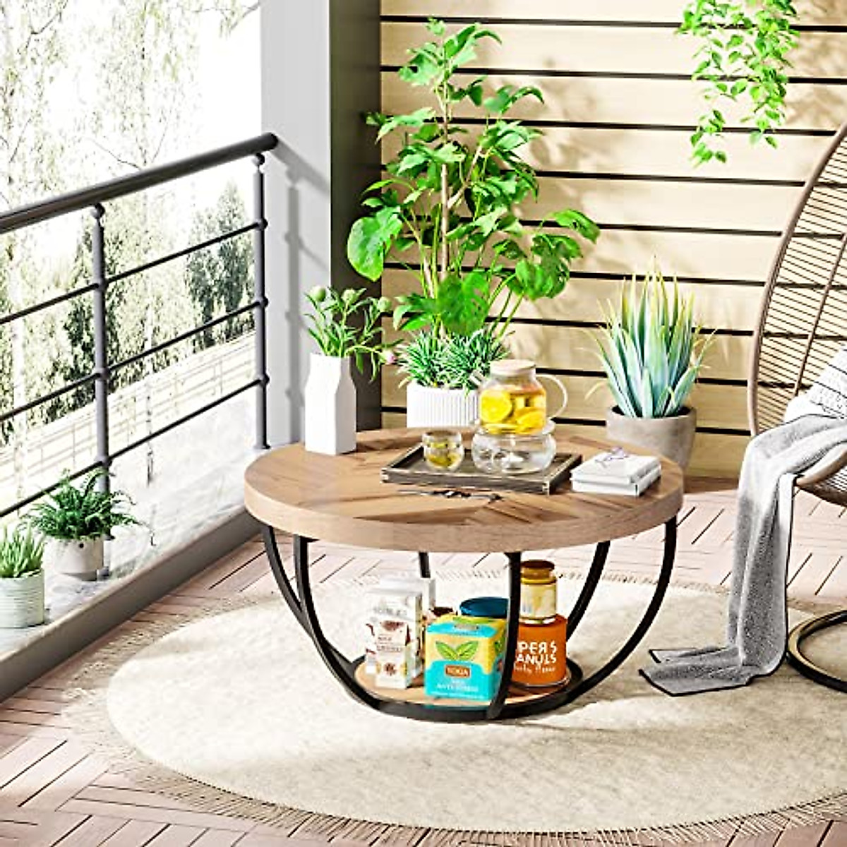 LITTLE TREE Round Coffee Table, Wood Grain & Black