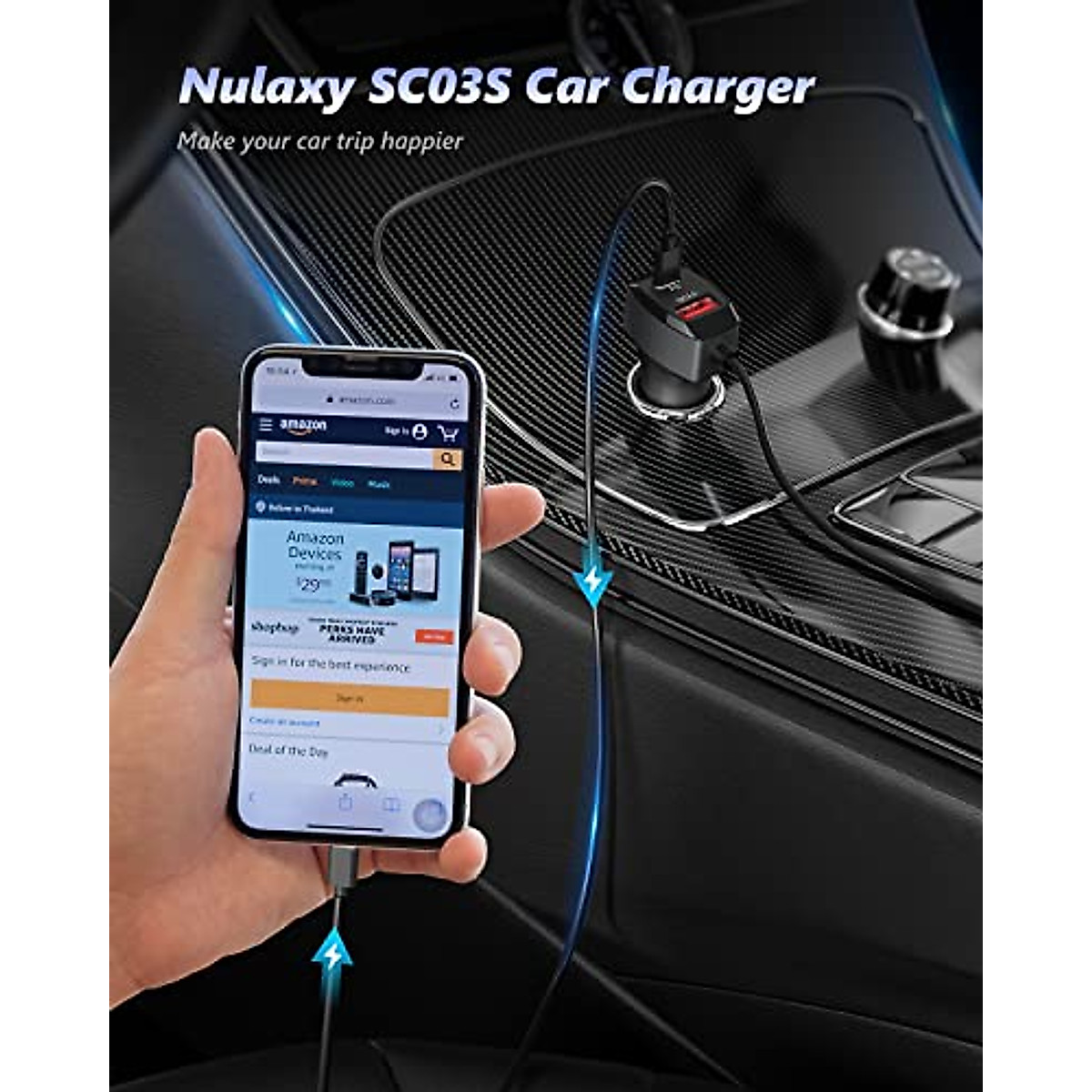 Nulaxy USB C Car Charger, 5 Multi Ports Adapter Car Charger with 3 Quick Charge 3.0 Port, 76W Cigarette Lighter USB Charger for Back Seat Charging, Compatible with Smartphones and Tablets Charging