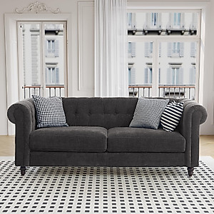 ABCASA 81" Modern Sofa Couch 3 Seater Tufted Chesterfield Sofa for Living Room Chenille Grey(23 Deep Seat)